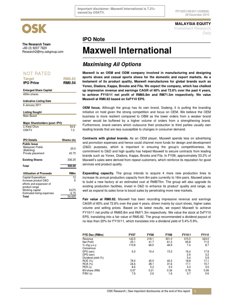 (OKS) Maxwell International | PDF | Revenue | Initial Public Offering