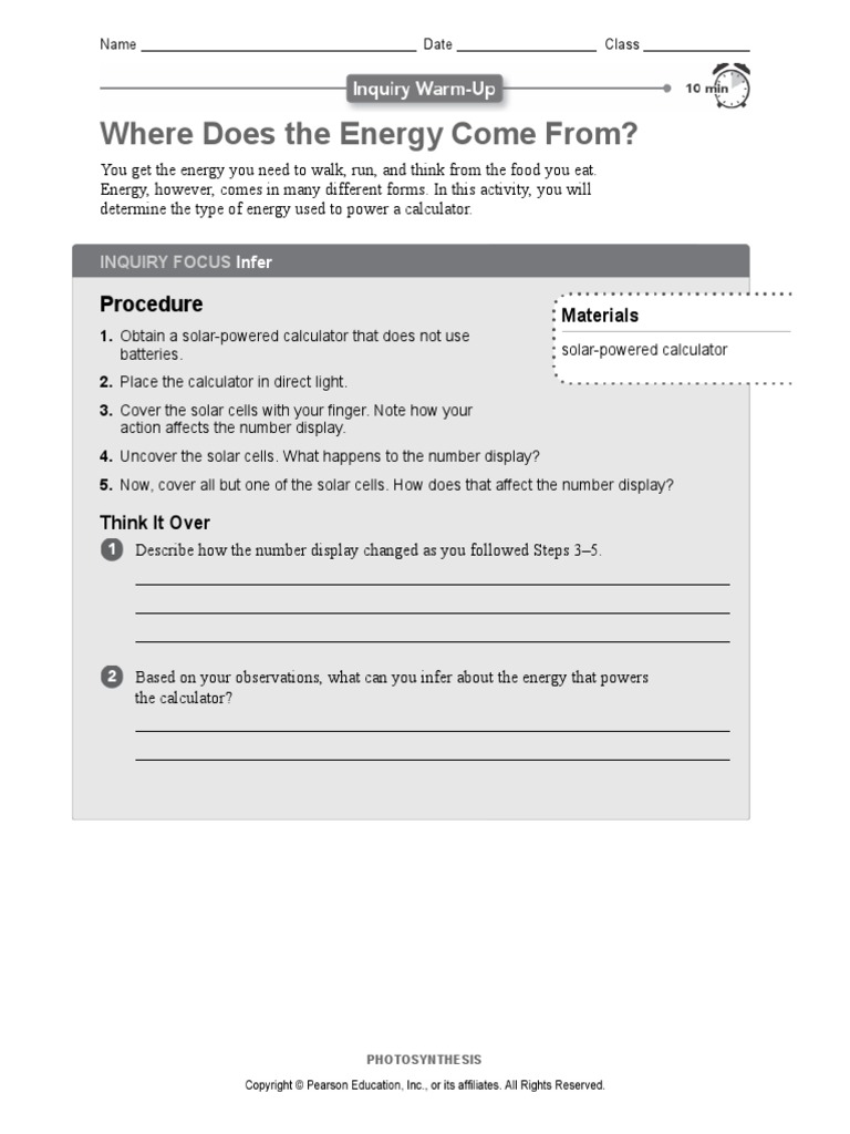 Where Does The Energy Come From?: Procedure | PDF