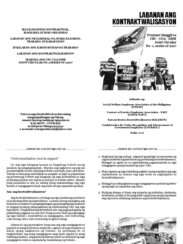 Praymer Hinggil Sa Kontraktwalisasyon Booklet | PDF