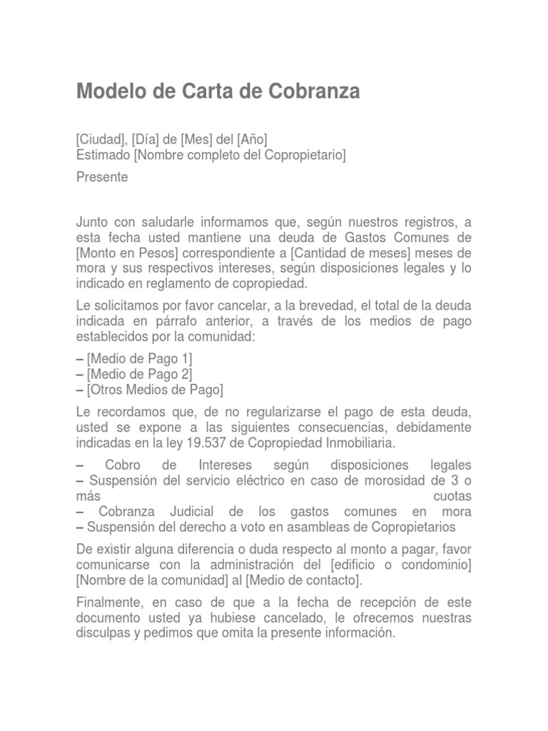 Modelo de Carta de Cobranza 1 | PDF | Condominio | Esfera pública