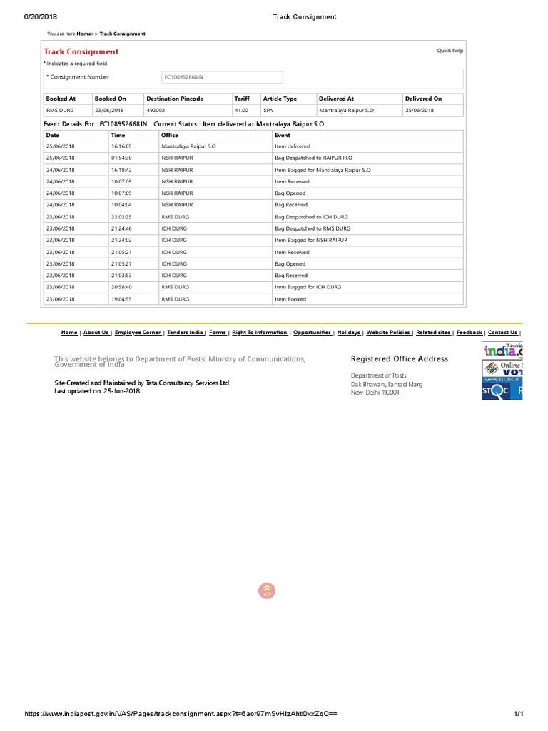 Track Consignment Event Details For Ec108952668in Current Status