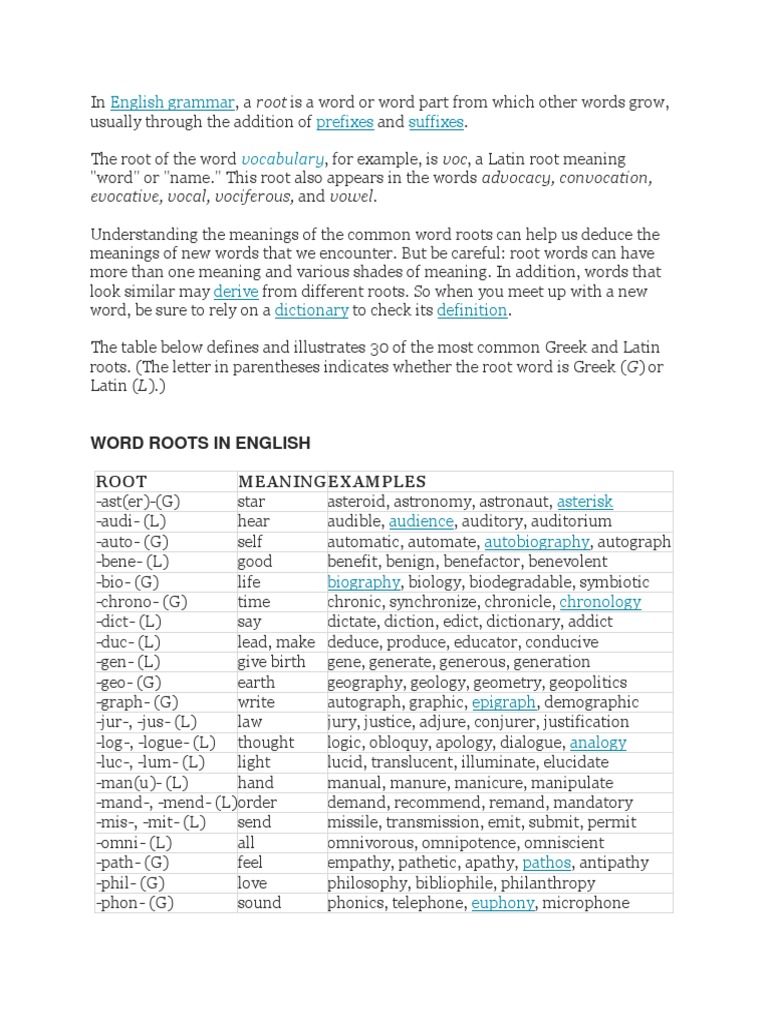 Roots Words of The English | PDF | English Language | Latin
