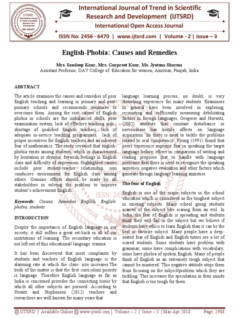 English-Phobia: Causes and Remedies | PDF | English Language | English ...