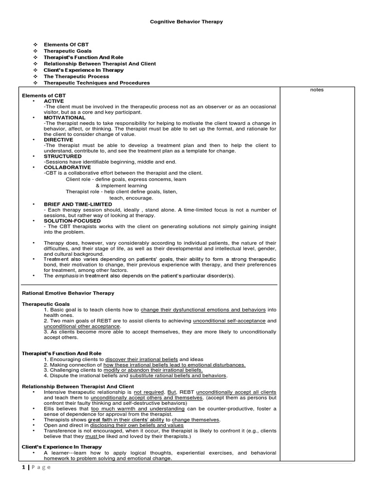 CBT and REBT: Goals and Techniques | PDF | Rational Emotive Behavior ...
