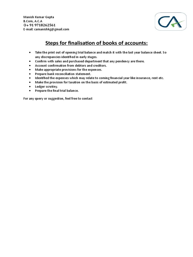 Steps For Finalisation of Books of Accounts | PDF | Finance & Money ...