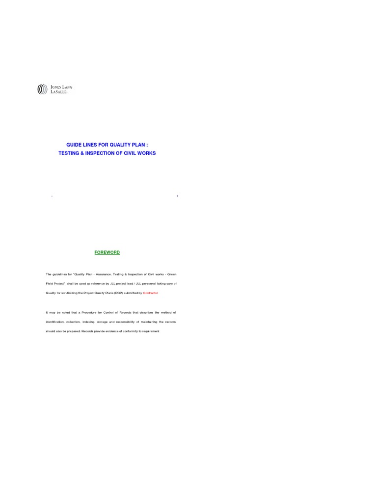 JLL Quality Test Reports & Checklists - Civil | PDF | Quality Assurance ...