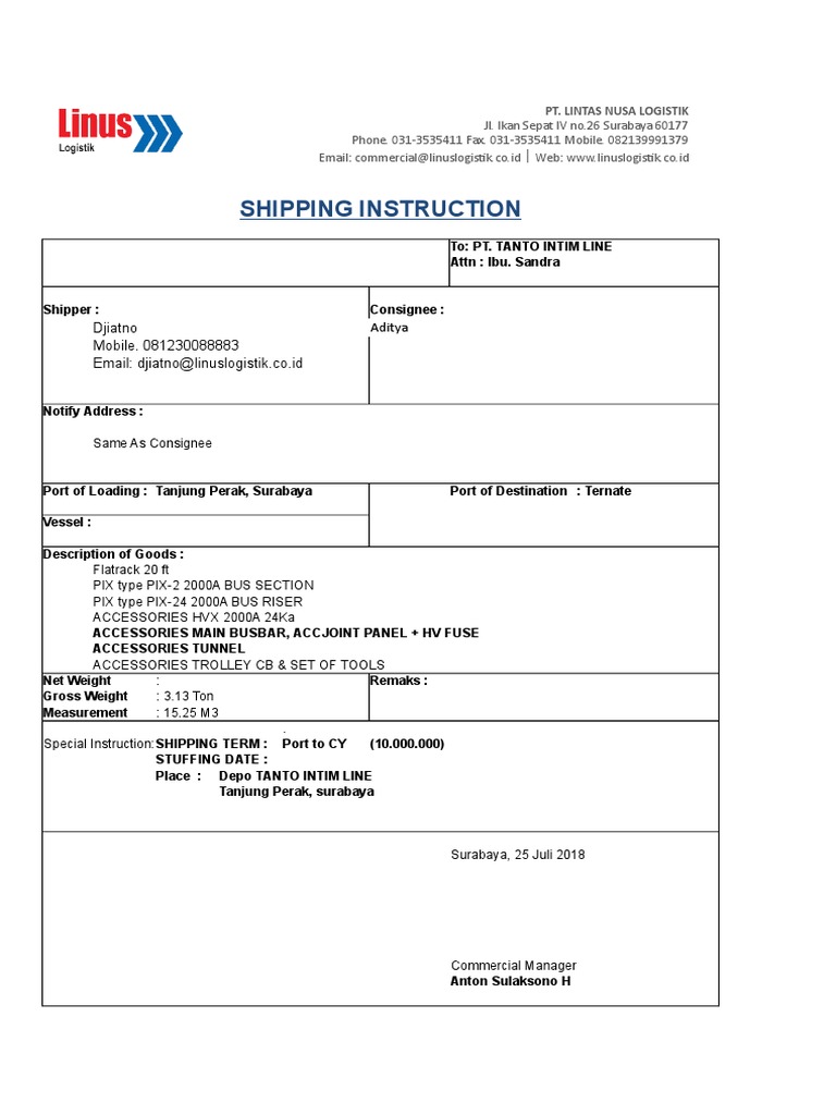 Shipping Instructions Template Guide | PDF