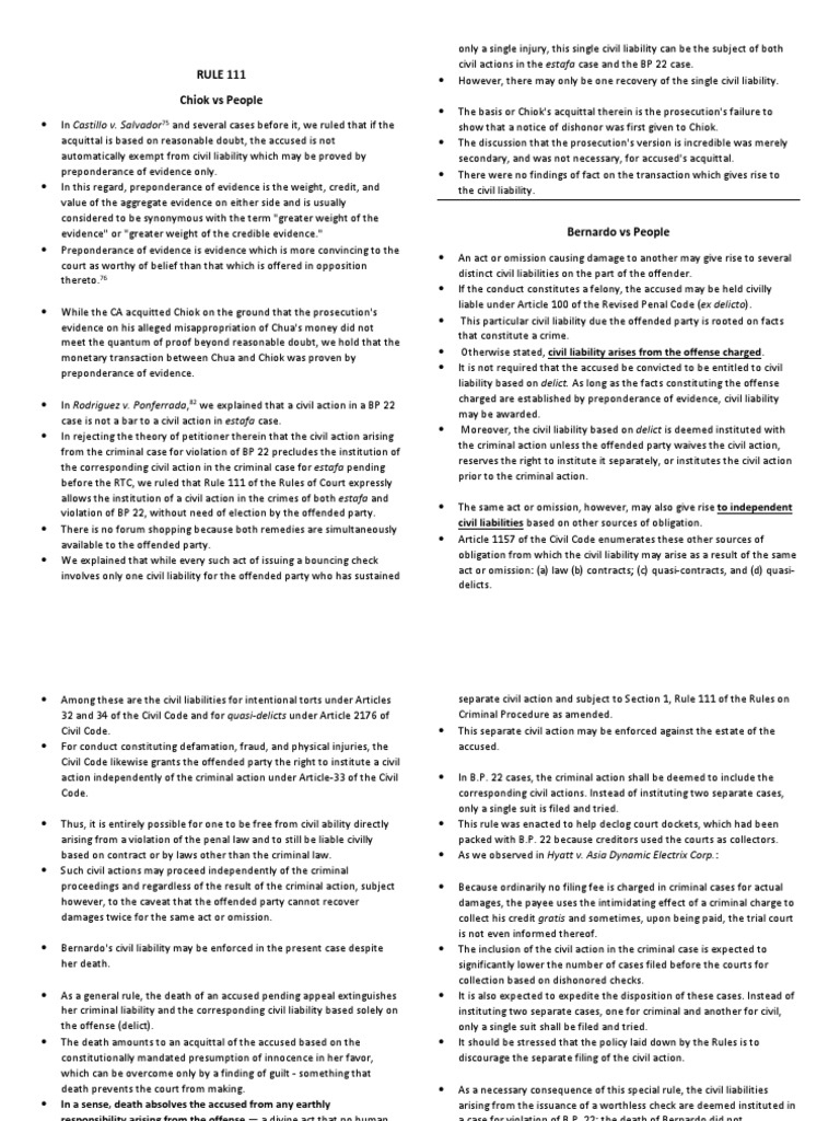 Rule 111 Doctrines CRIMPRO | PDF | Acquittal | Lawsuit