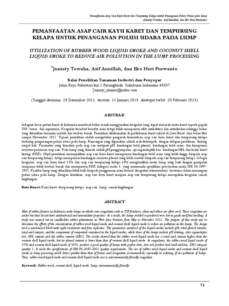 Pemanfaatan Asap Cair Kayu Karet Dan Tempurung Kelapa Untuk Penanganan ...