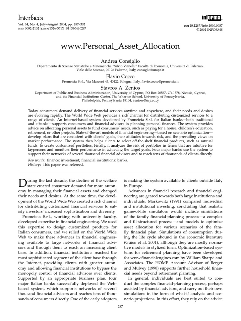 Personal Asset Allocation Interfaces 2004 | PDF | Asset Allocation ...