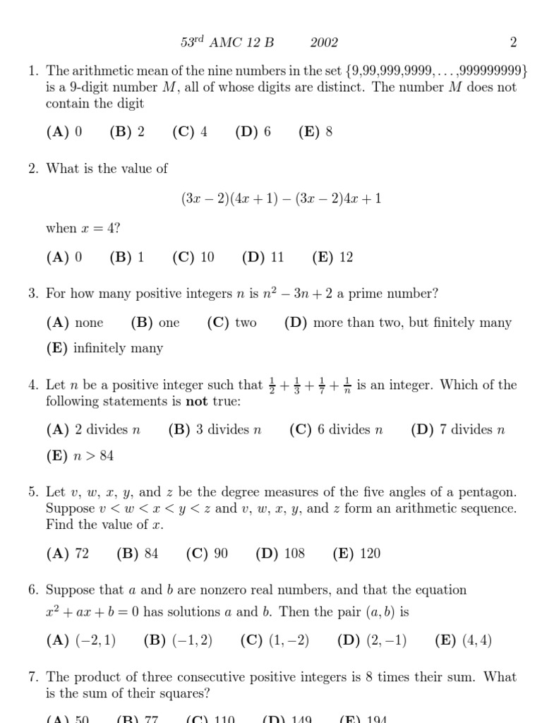 2002 AMC 12B Problems | PDF | Prime Number | Numbers