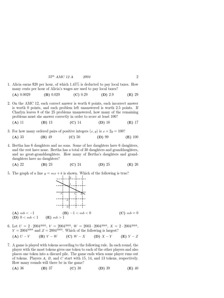 AMC 12 A 2004 Problem Set | PDF | Sphere | Circle