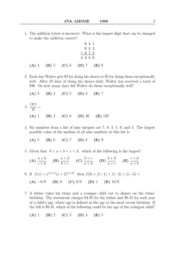 AHSME 1996 Problems | PDF | Triangle | Area