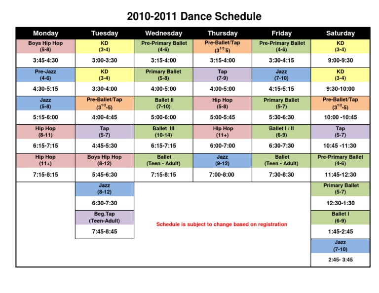 Dance Schedule | PDF | Performing Arts | Leisure