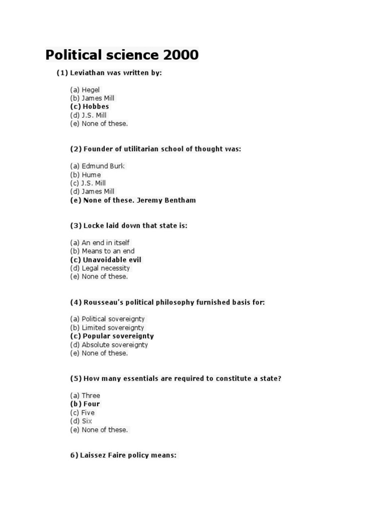 Political Science MCQZ 2000-2004 | PDF | Muhammad Ali Jinnah ...