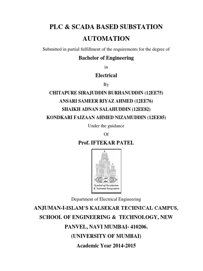 PLC SCADA Based Substation Automation Project Report | PDF | Programmable Logic Controller | Scada