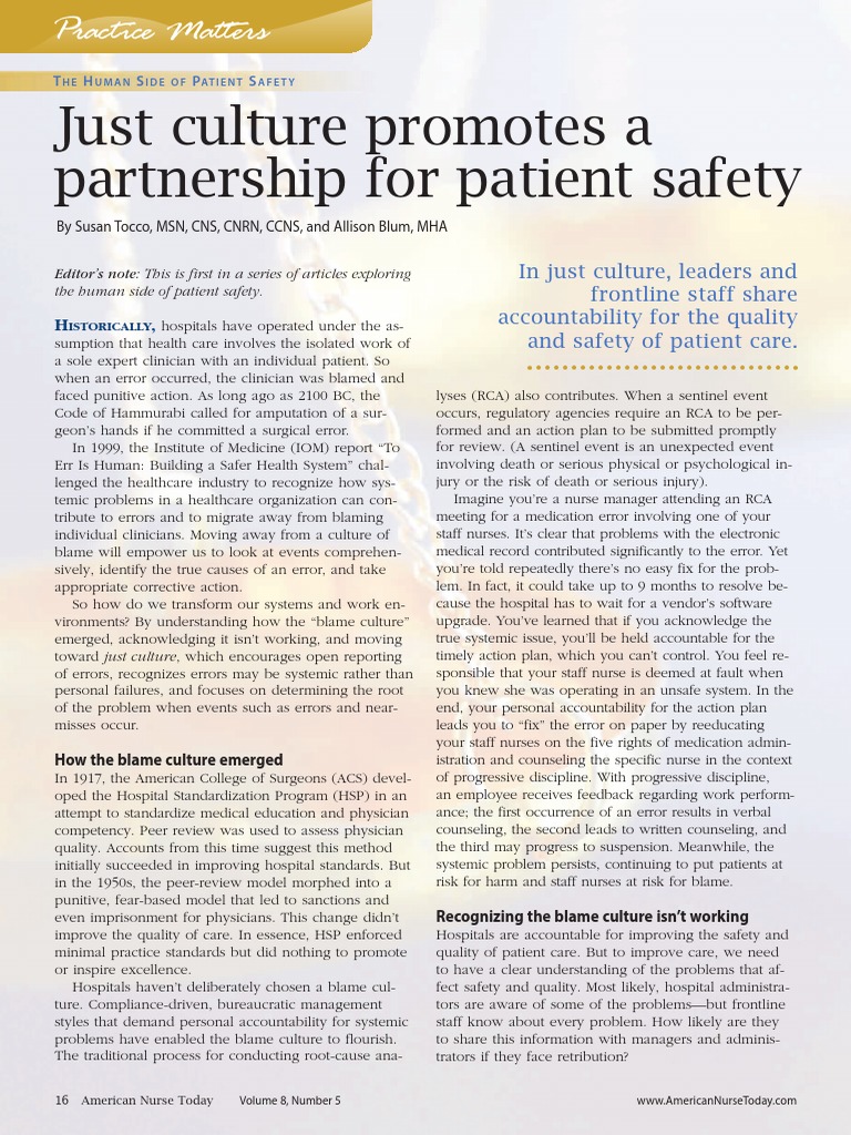 Just Culture Promotes A Partnership For Patient Safety | PDF | Patient ...