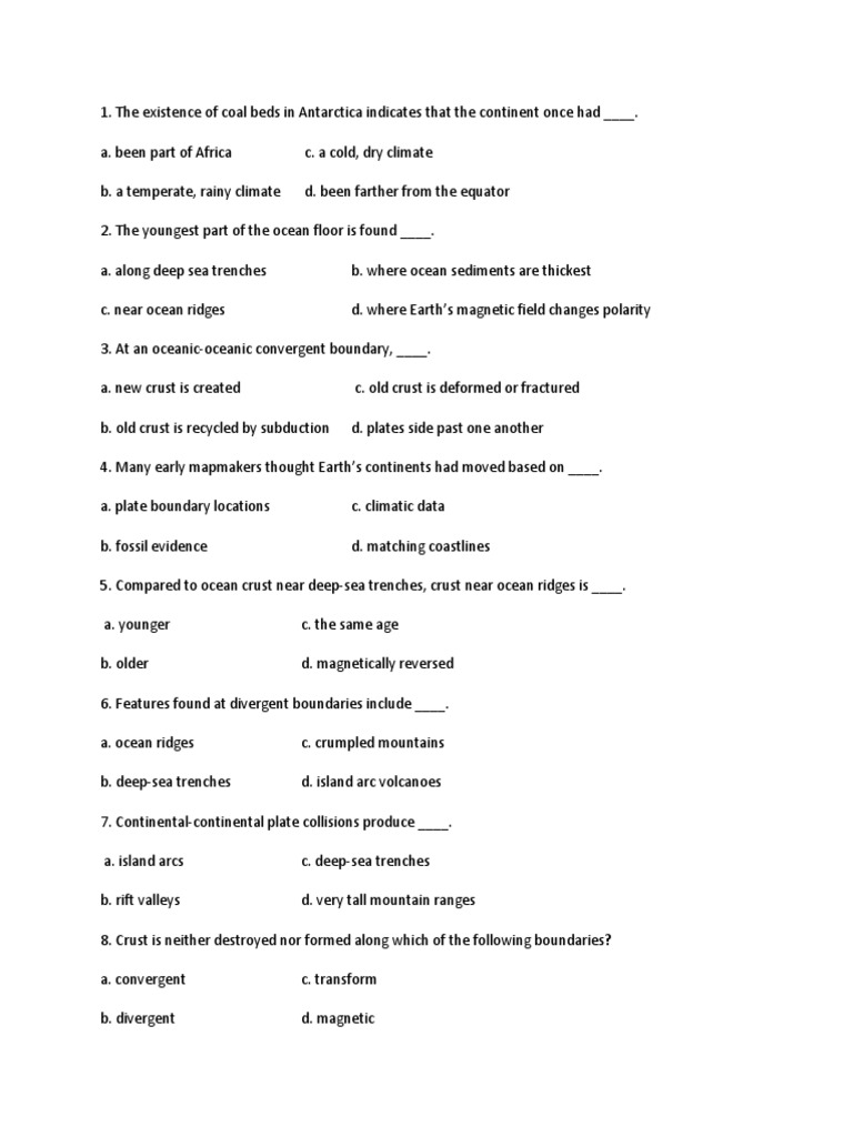 Plate Tectonics (1st Summative Test) | PDF | Plate Tectonics | Crust ...