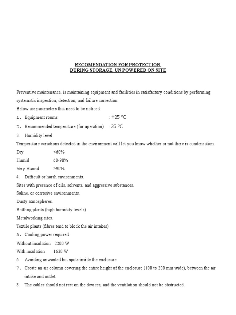 Storage Protection Recommendations for Equipment | PDF
