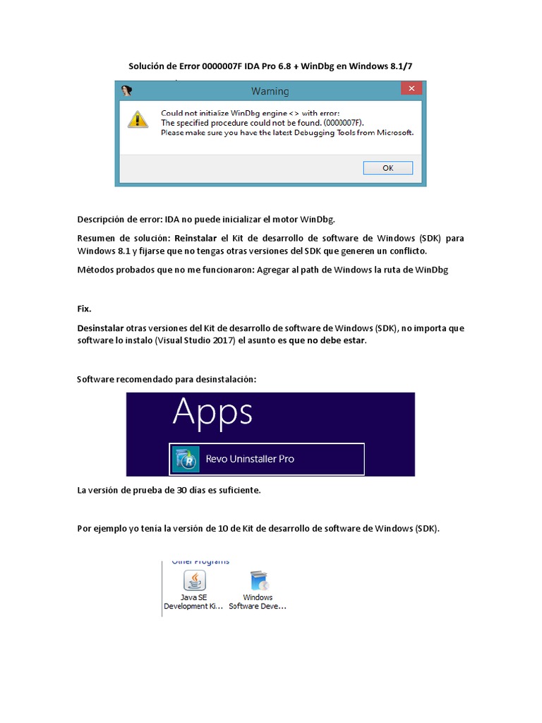 Fix Error 0000007f Ida Pro 6.8 Windbg en Windows 8.1 PDF | PDF