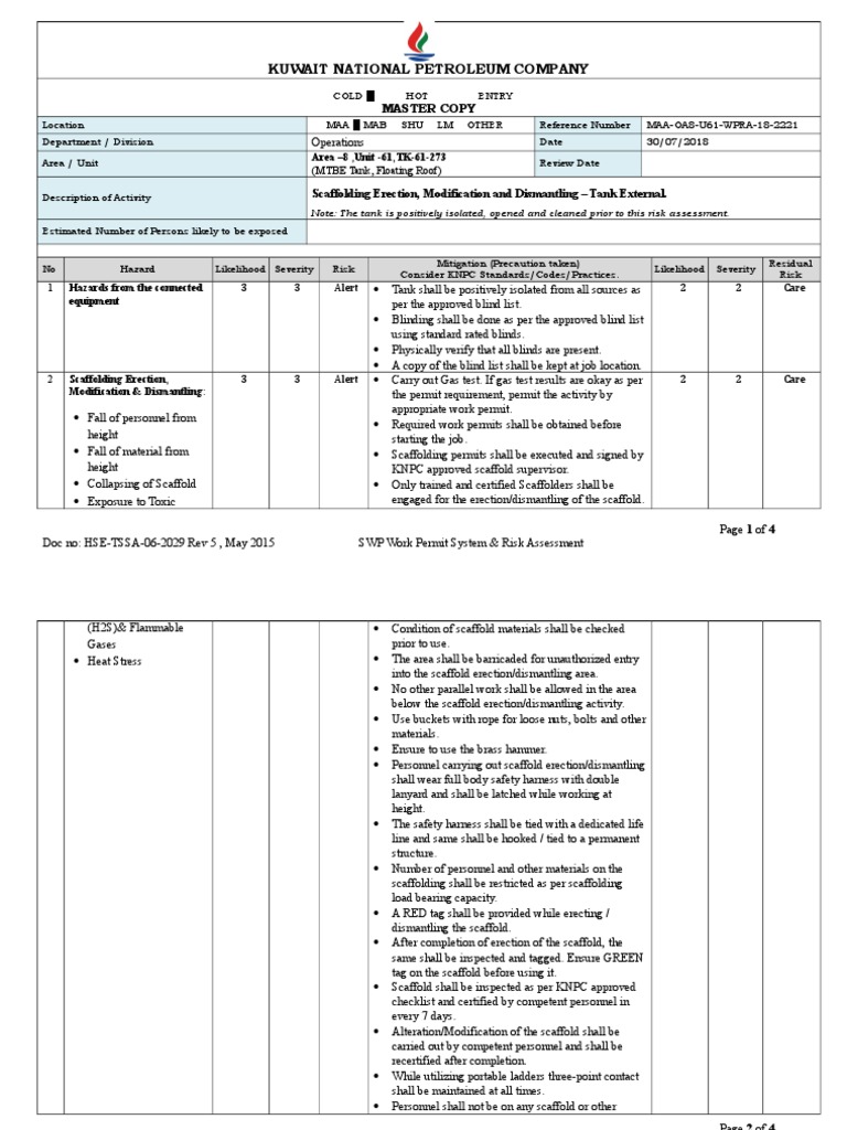 WPRA No. 2221-TK-61-273 - Scaffolding Erection and Dismatling | PDF ...