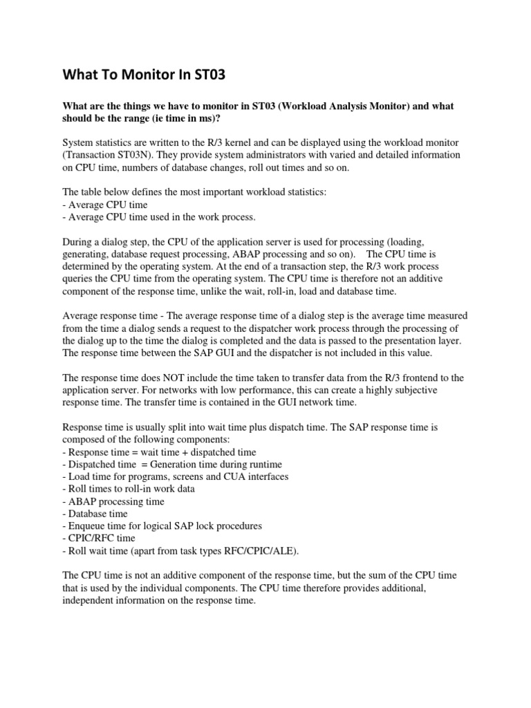 What To Monitor in ST03 | PDF | Database Transaction | Databases