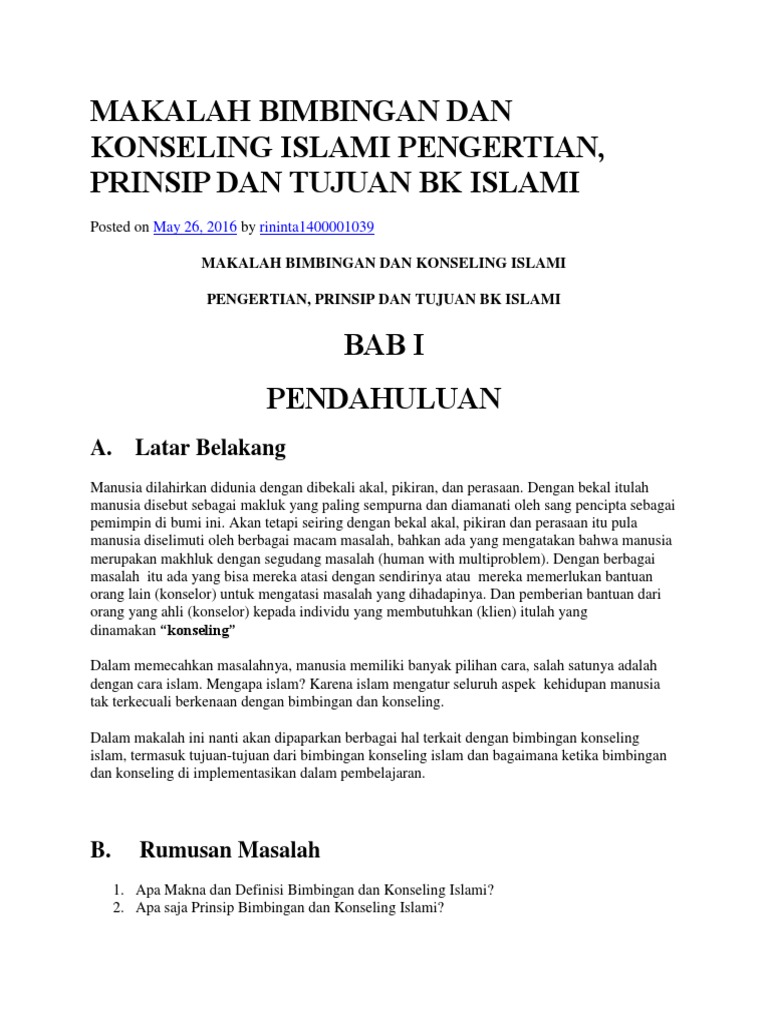 Makalah Bimbingan Dan Konseling Islami Pengertian | PDF