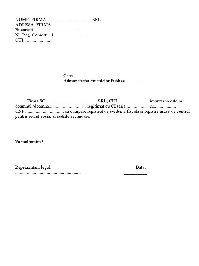 Model Imputernicire RUC REF Draft | PDF