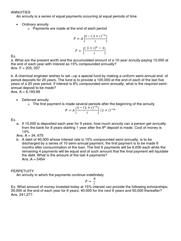 Calculating Annuities: Formulas and Examples for Present Worth ...
