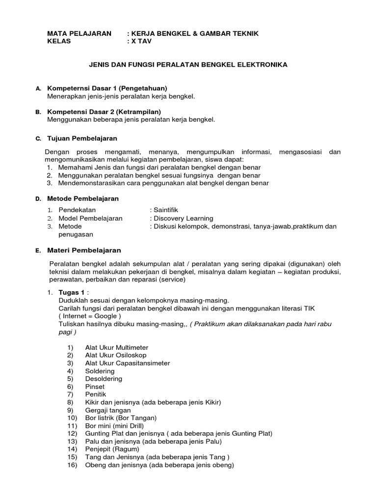 Jenis Dan Fungsi Peralatan Bengkel Elektronika | PDF