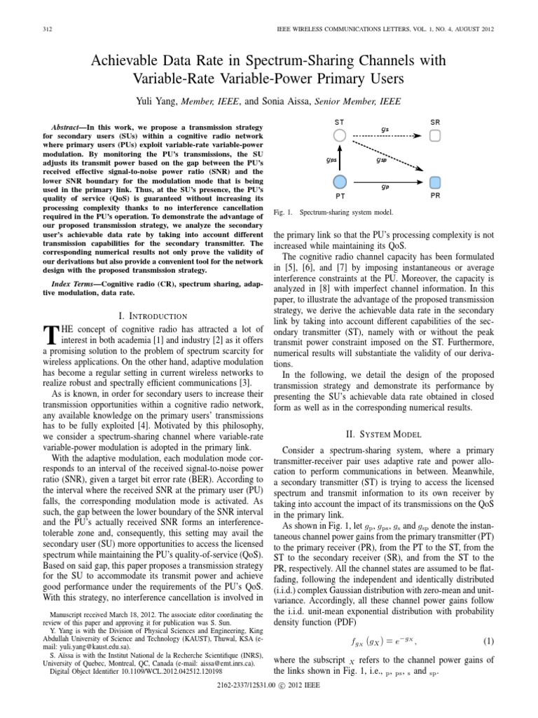 Achievable Data Rate in Spectrum Sharing Channels With Variable Rate ...