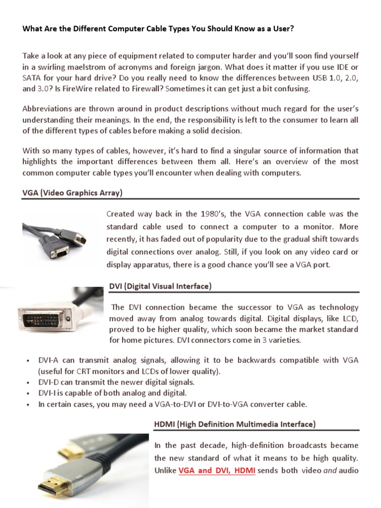 What Are The Different Computer Cable Types You Should Know As A User ...