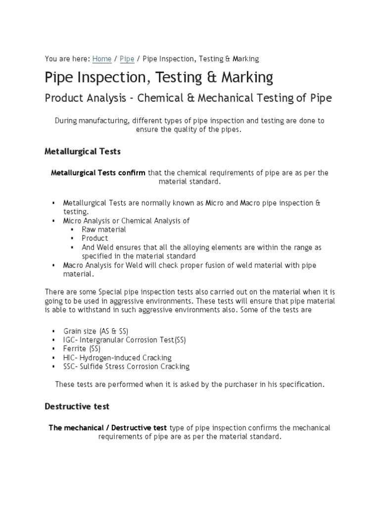 Pipe Inspection & Testing | PDF | Pipe (Fluid Conveyance ...