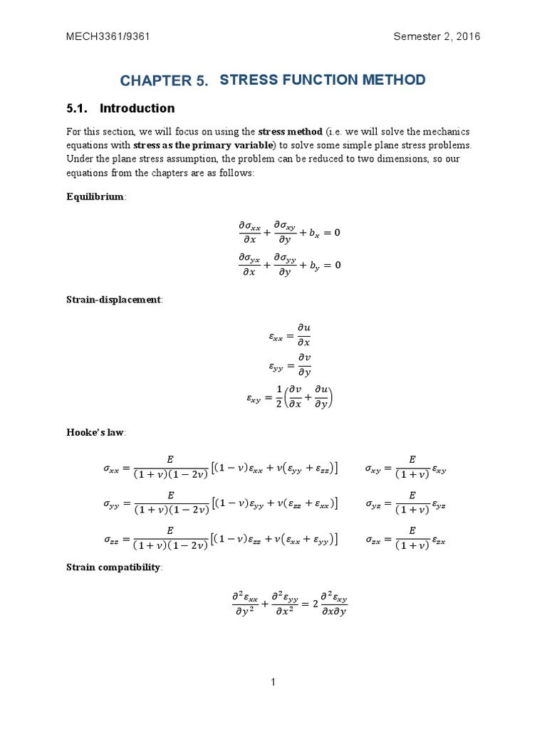 Chapter 5 - Stress Function Method PDF | PDF | Stress (Mechanics) | Bending