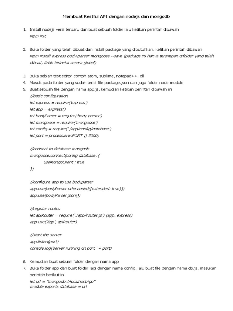 Membuat Restful API Dengan Nodejs Dan Mongodb | PDF Membuat Restful API Dengan Nodejs Dan Mongodb | PDF