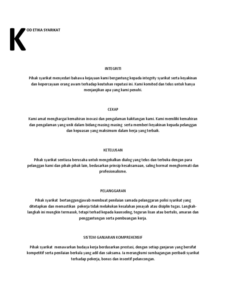 SCORE CIDB - Kod Etika Syarikat | PDF | Bisnis