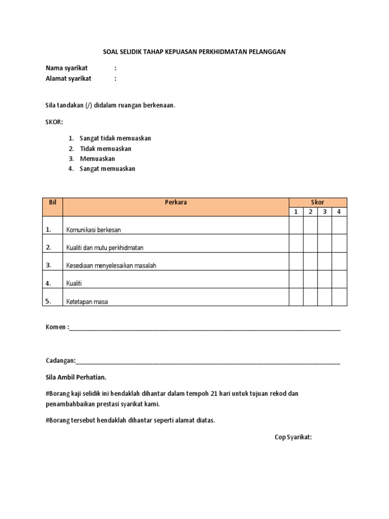 SCORE CIDB - Soal Selidik Kepuasan Pelanggan | PDF