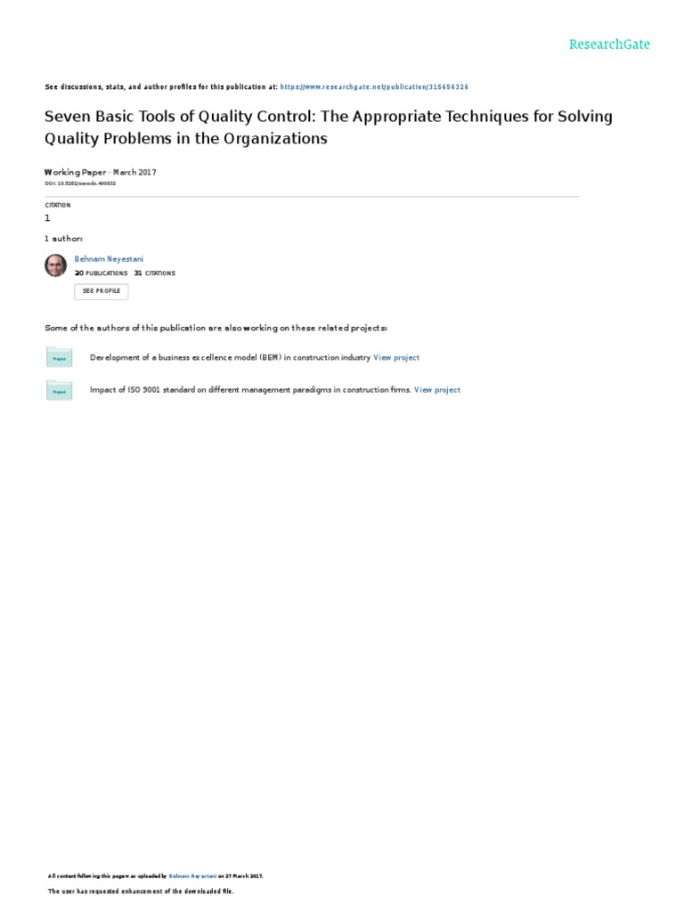 Seven Basic Tools of Quality Control: The Appropriate Techniques For Solving Quality Problems in ...