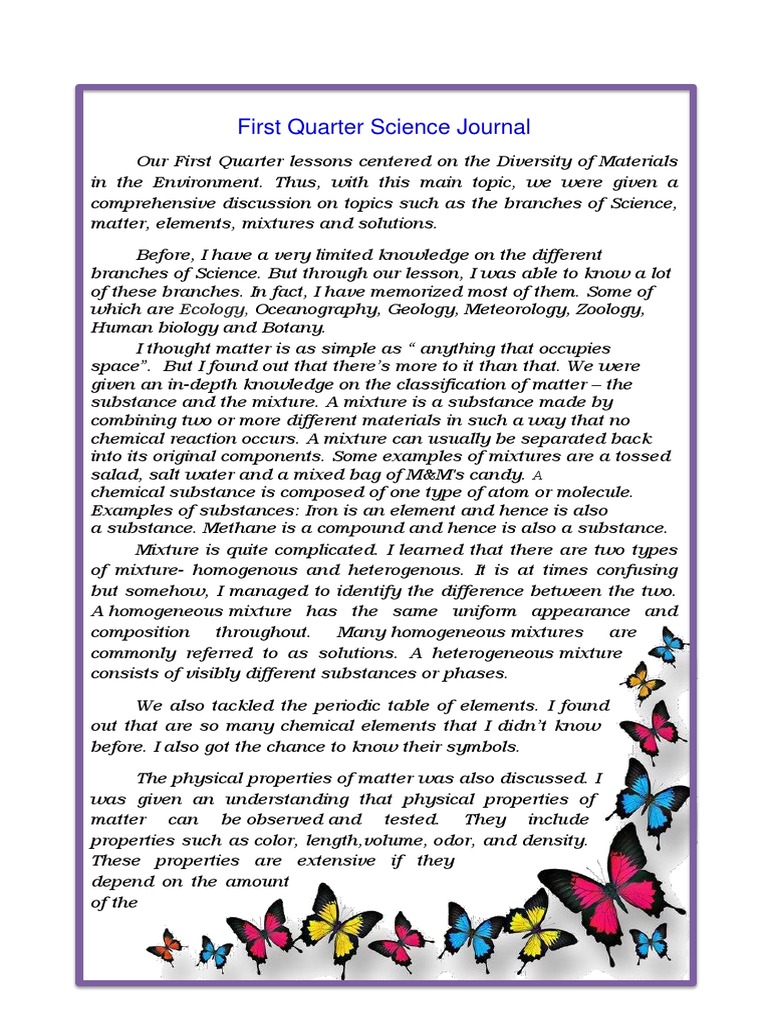First Quarter Journal | PDF | Chemical Compounds | Chemical Substances