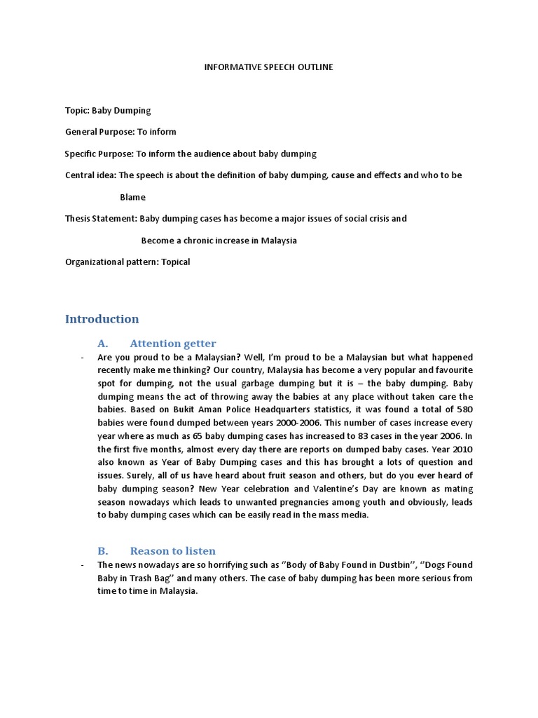 Baby Dumping - Informative Speech Outline | PDF | Murder | Behavioural ...