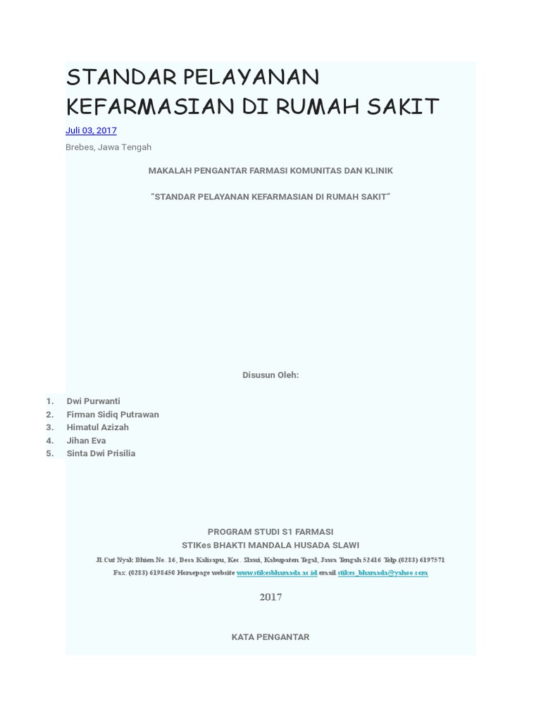 Standar Pelayanan Kefarmasian Di Rumah Sakit Pdf