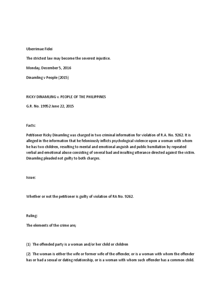 Dinamling Case Digest | PDF | Psychological Abuse | Violence