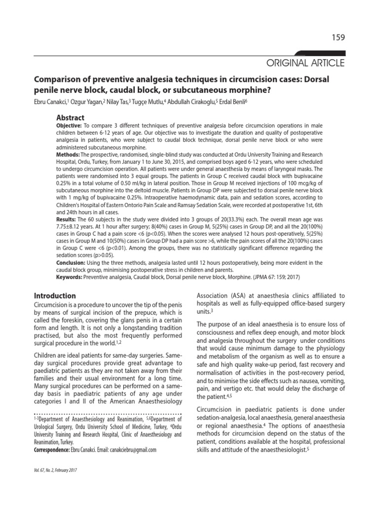 Comparison of Preventive Analgesia Techniques in Circumcision Cases ...
