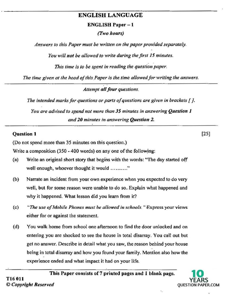 Icse 2016 English Language Class 10 Pdf Pdf