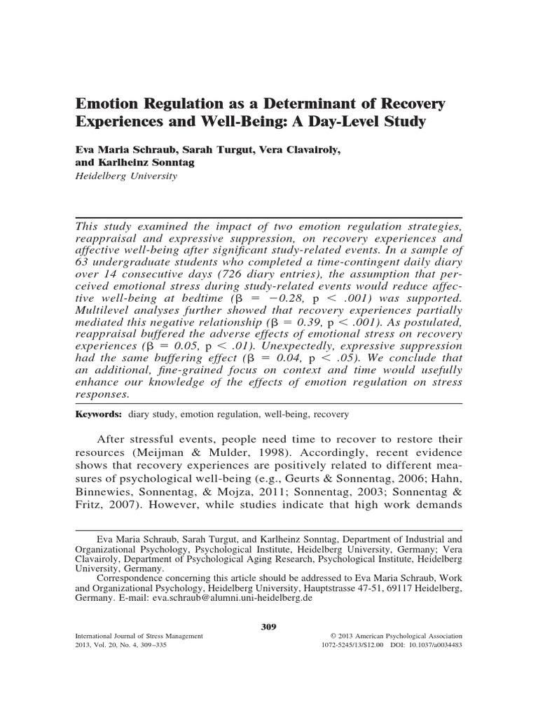 Emotion Regulation As A Determinant of Recovery Experiences and Well ...