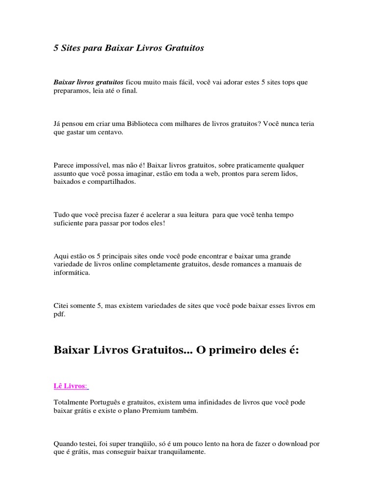 5 Sites para Baixar Livros Gratuitos | PDF | Livros | Sites