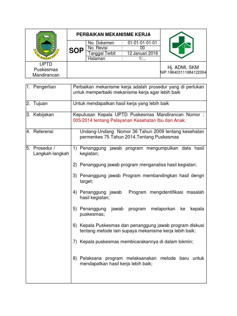 Sop 1.1.3.3 Perbaikan Mekanisme Kerja | PDF | Bisnis