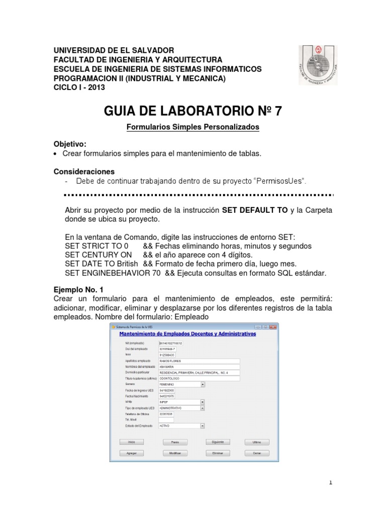 Guia 07 Laboratorio Formularios Simples 2013 PDF | PDF | Tabla (base de ...