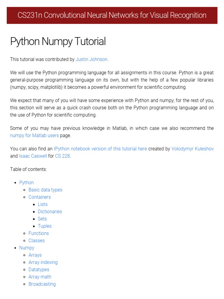 Python Numpy Tutorial | PDF | Matrix (Mathematics) | Boolean Data Type Python Numpy Tutorial | PDF | Matrix (Mathematics) | Boolean Data Type