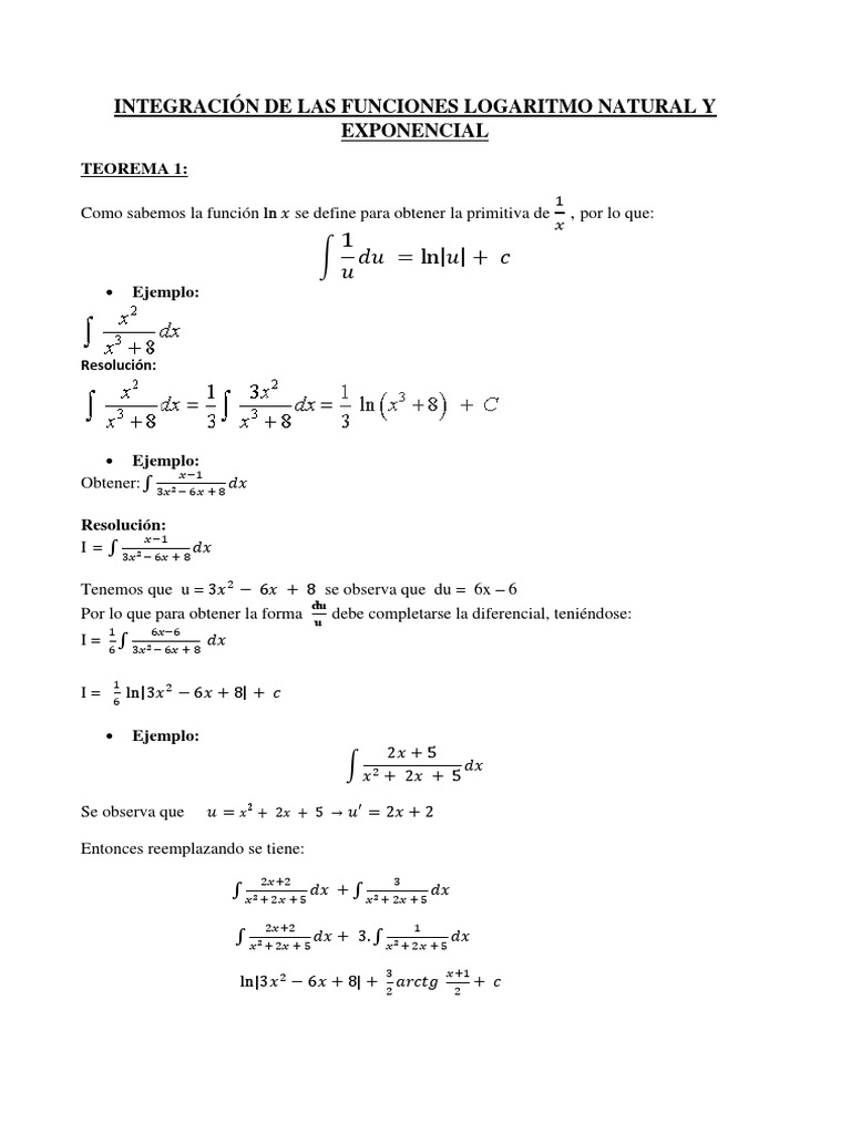 Integración del Logaritmo Natural | PDF | Integral | Logaritmo